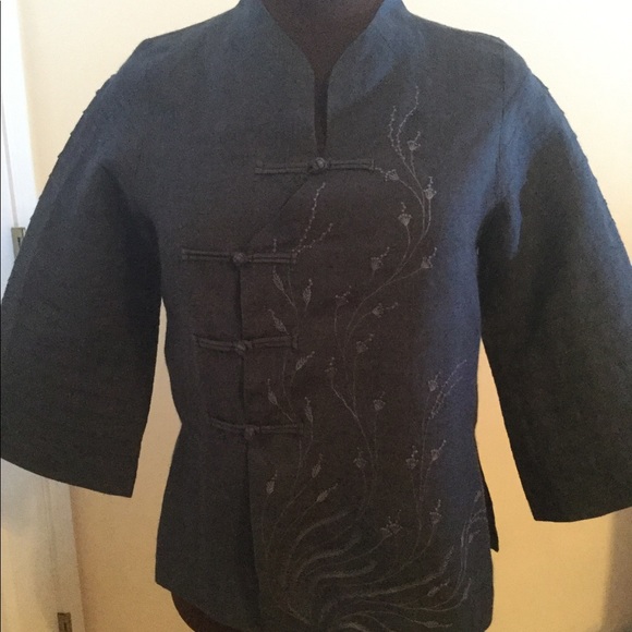 Tops | Dark Blue Embroidered Chinese Style Shirt | Poshmark
